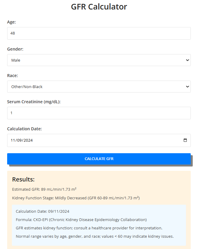 GFR Calculator: Estimate Kidney Function Online Free